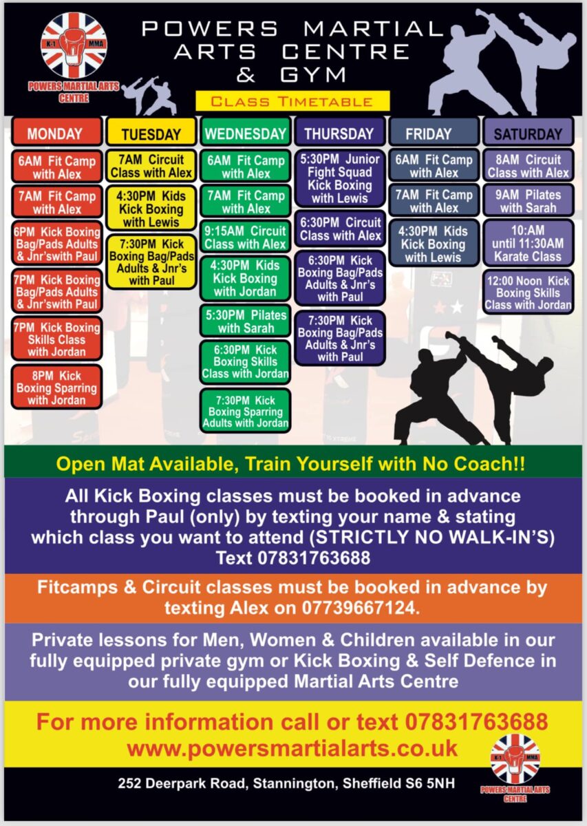 New Class Timetable – Powers Martial Arts